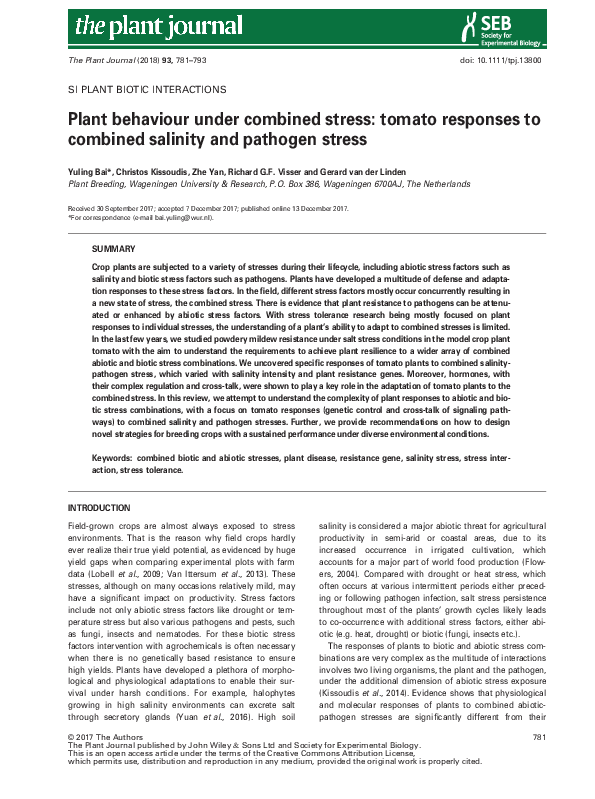 (PDF) Plant behaviour under combined stress: tomato responses to ...