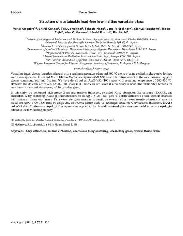 (PDF) Structure of sustainable lead-free low-melting vanadate glass