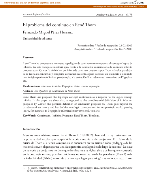 (PDF) The question of continuum in René Thom