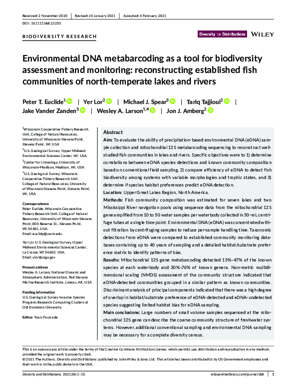 Pdf Environmental Dna Metabarcoding As A Tool For Biodiversity