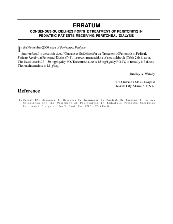(PDF) Consensus Guidelines for the Treatment of Peritonitis in ...