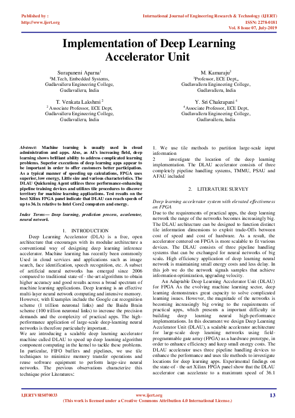 Implementation of Deep Learning Accelerator Unit