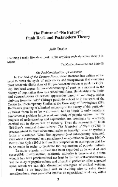 (PDF) The Future of “No Future”: Punk Rock and Postmodern Theory