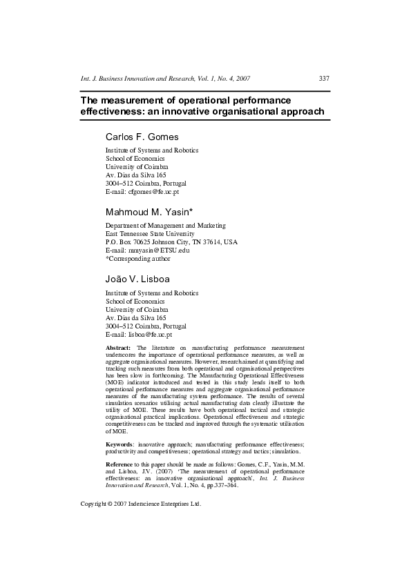 (PDF) The measurement of operational performance effectiveness: an ...