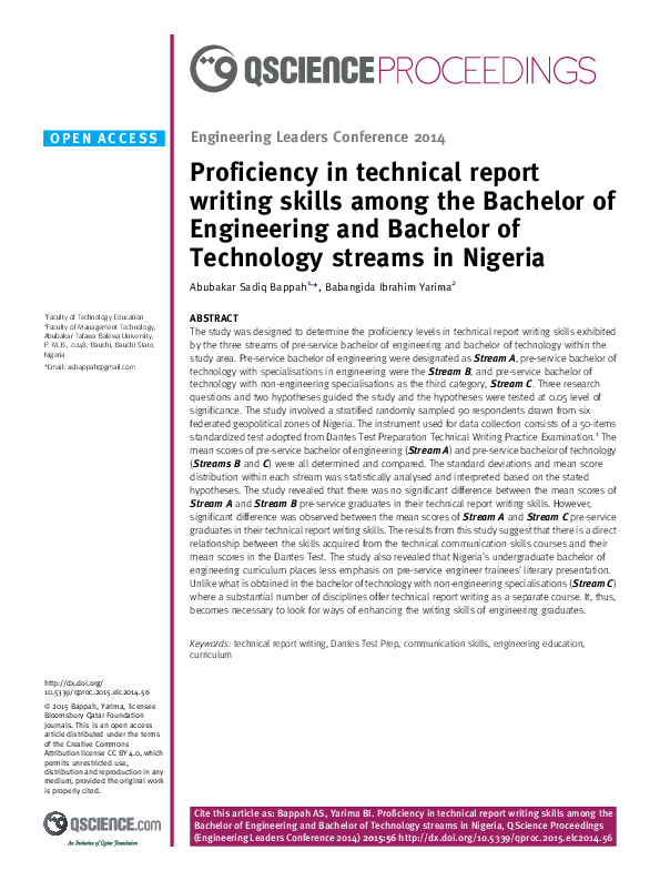 (PDF) Proficiency in technical report writing skills among the Bachelor ...
