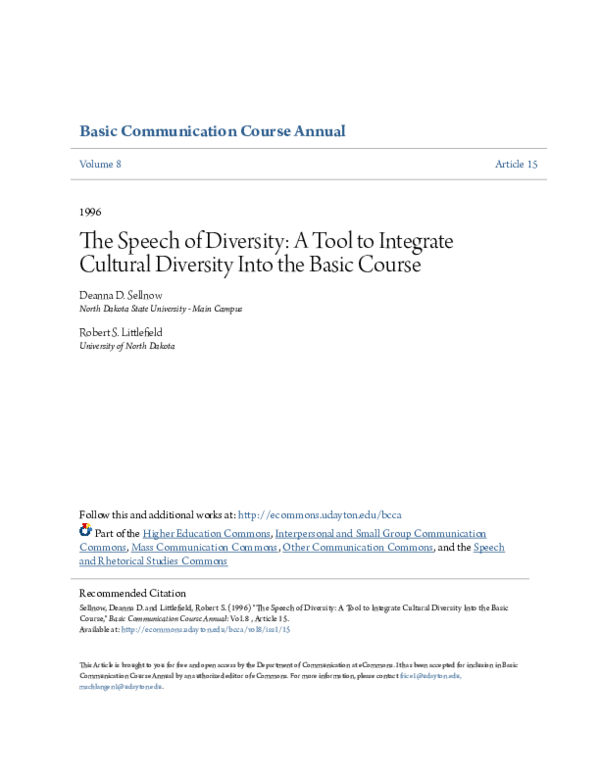(PDF) The Speech of Diversity: A Tool to Integrate Cultural Diversity ...