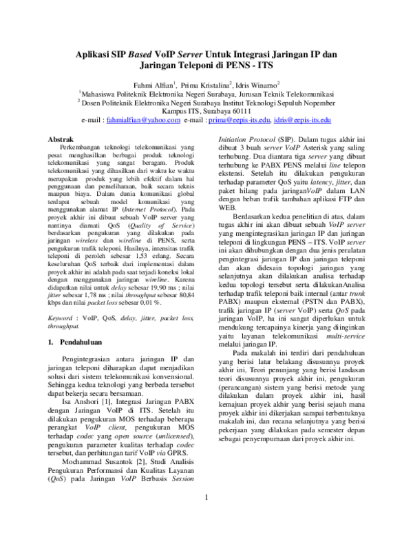 (PDF) Aplikasi SIP Based VoIP Server untuk Integrasi Jaringan IP dan Jaringan Teleponi di PENS-ITS