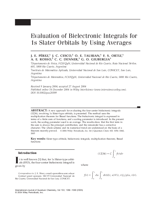 Pdf Evaluation Of Bielectronic Integrals For 1s Slater Orbitals By Using Averages