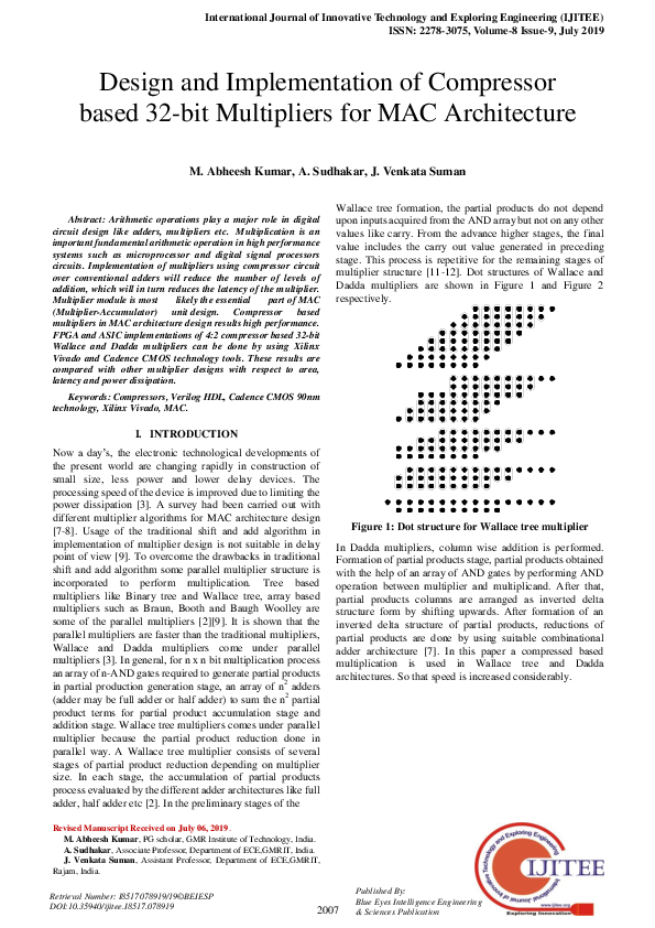 (PDF) Design and Implementation of Compressor based 32-bit Multipliers for MAC Architecture