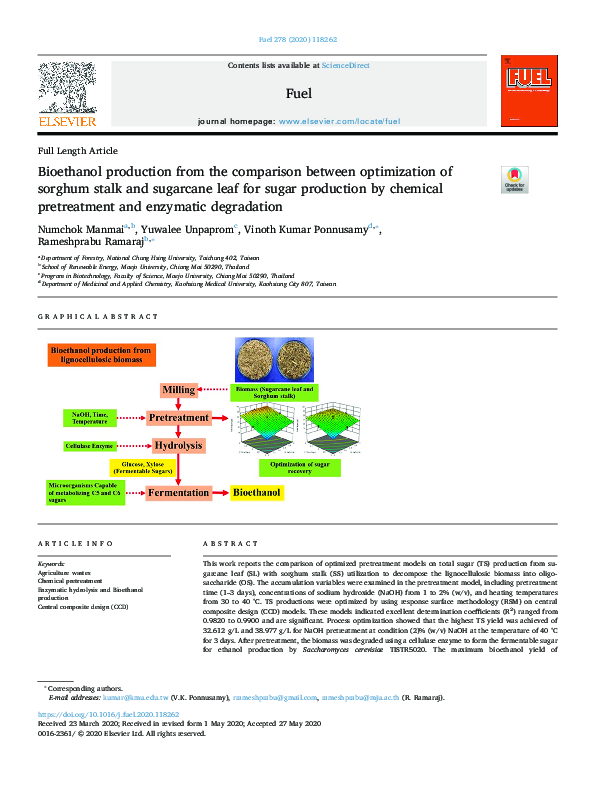 Pdf Bioethanol Production From The Comparison Between Optimization Of Sorghum Stalk And
