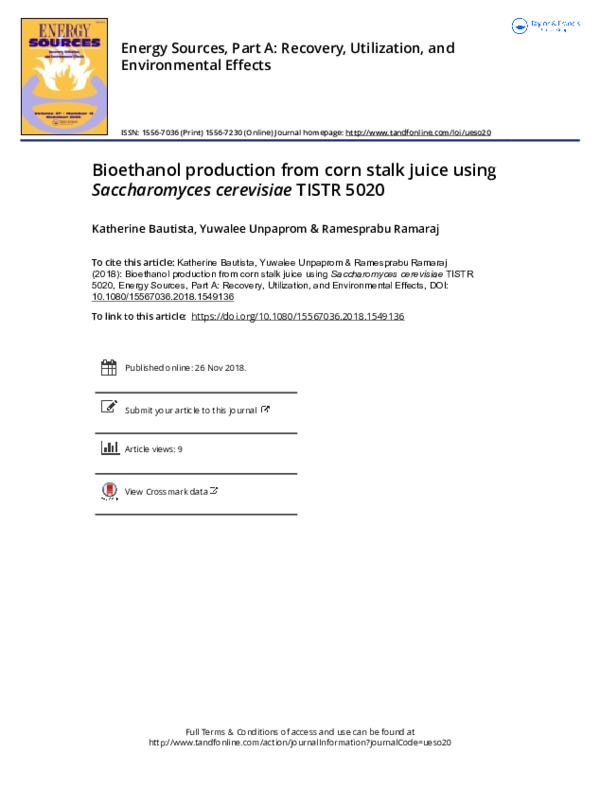 (PDF) Bioethanol production from corn stalk juice using Saccharomyces ...