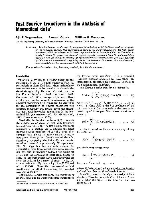 (PDF) Fast Fourier transform in the analysis of biomedical data