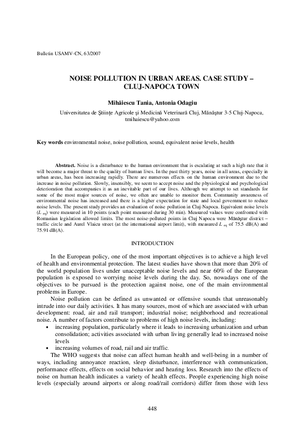 (PDF) Noise Pollution in Urban Areas. Case Study – Cluj-Napoca Town