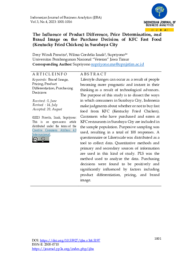 (PDF) The Influence of Product Difference, Price Determination, and ...