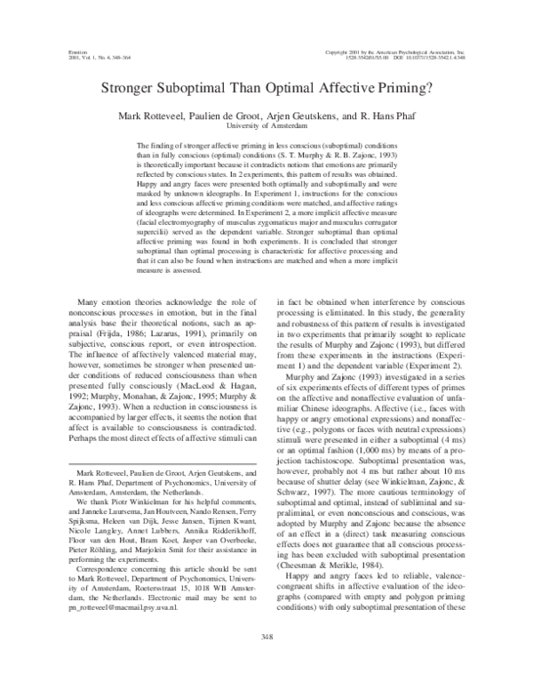 (PDF) Stronger suboptimal than optimal affective priming?