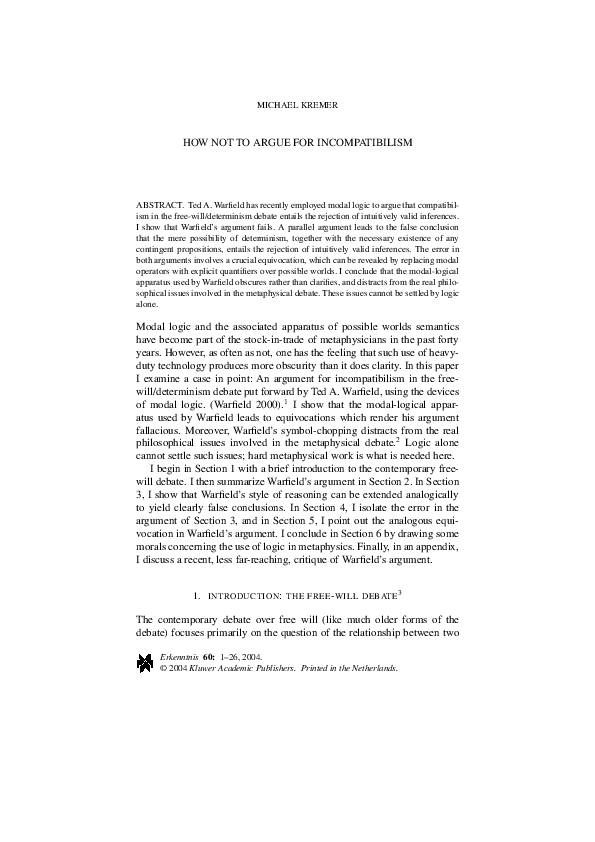 (PDF) How Not to Argue for Incompatibilism