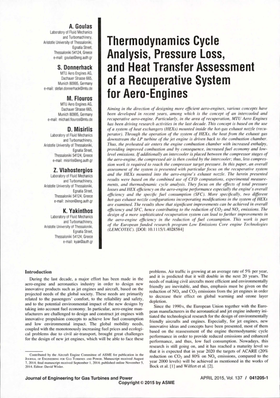 (PDF) Thermodynamics Cycle Analysis, Pressure Loss and Heat Transfer Assessment of a ...