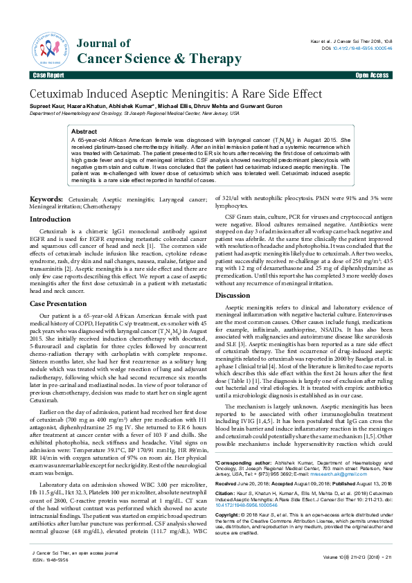 (PDF) Cetuximab Induced Aseptic Meningitis: A Rare Side Effect