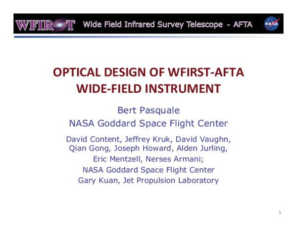 (PDF) Optical Design of WFIRST/AFTA Wide-field Instrument | Nerses ...