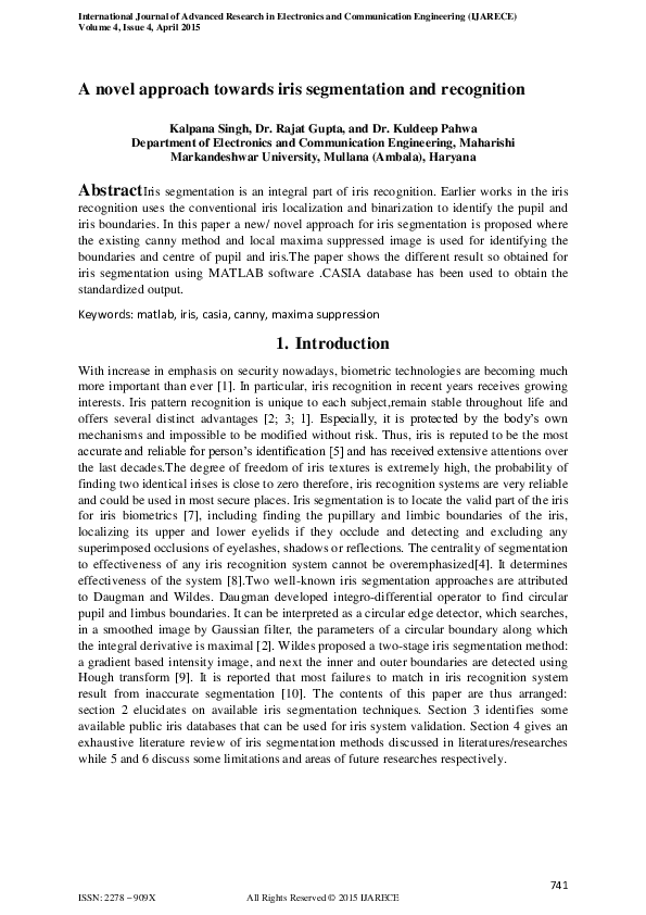 (PDF) A novel approach towards iris segmentation and recognition