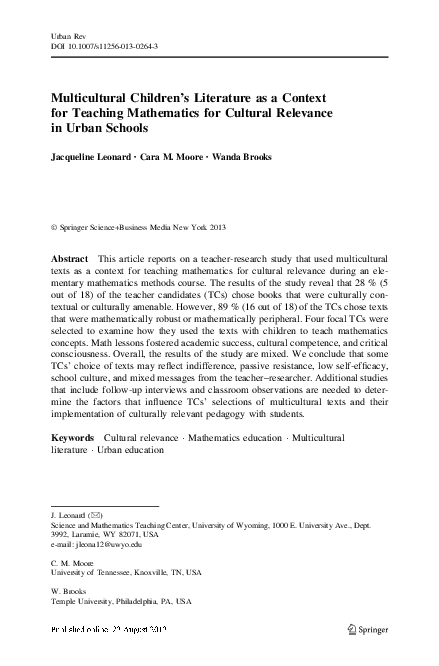 (PDF) Multicultural Children’s Literature as a Context for Teaching ...