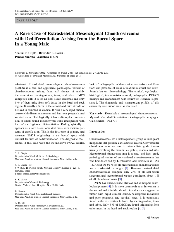 (PDF) A Rare Case of Extraskeletal Mesenchymal Chondrosarcoma with ...