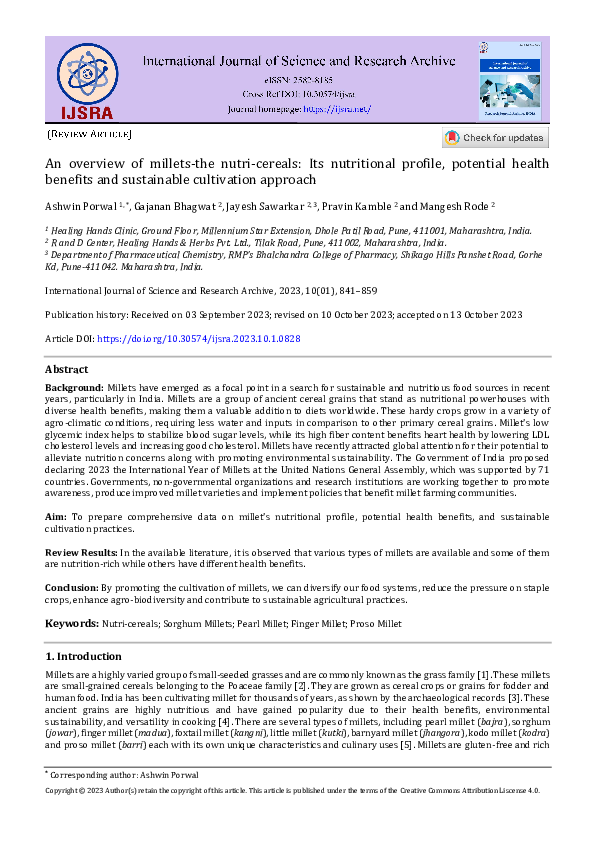 (PDF) An overview of millets-the nutri-cereals: Its nutritional profile ...