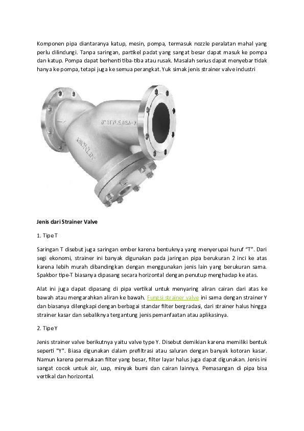 (DOC) Jenis Jenis Strainer Valve Pada Industri
