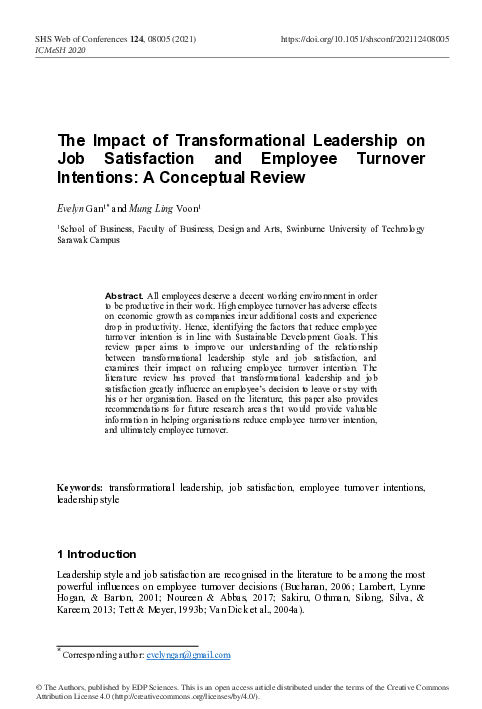 (PDF) The Impact of Transformational Leadership on Job Satisfaction and ...