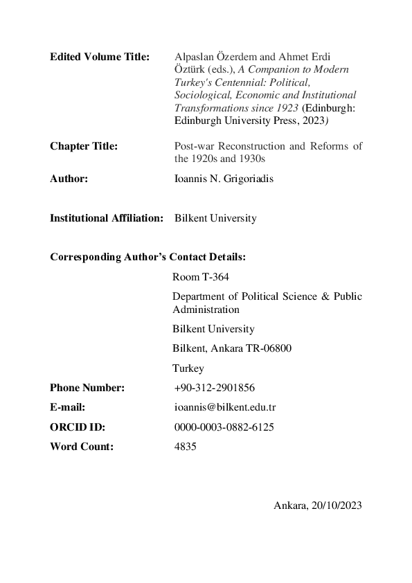 (PDF) Post-War Reconstruction and Reforms of the 1920s and 1930s