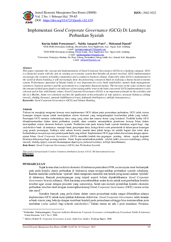(PDF) Implementasi Good Corporate Governance (GCG) Di Lembaga Perbankan Syariah