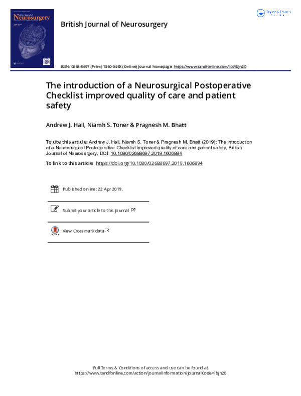 (PDF) The introduction of a Neurosurgical Postoperative Checklist ...