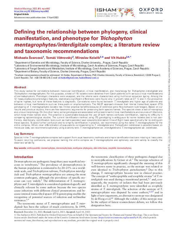 (PDF) Defining the relationship between phylogeny, clinical ...