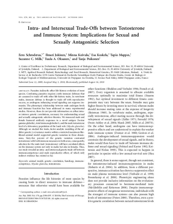 (PDF) Intra‐ and Intersexual Trade‐Offs between Testosterone and Immune ...