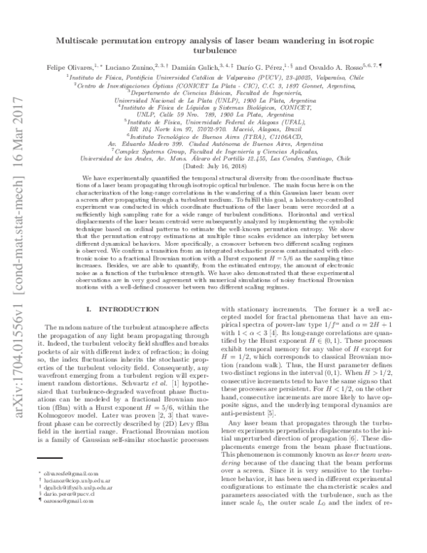 (PDF) Multiscale permutation entropy analysis of laser beam wandering ... (PDF) Multiscale permutation entropy analysis of laser beam wandering ...