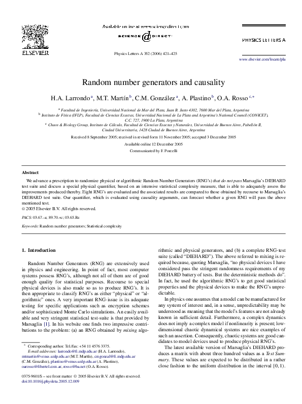 (PDF) Random number generators and causality