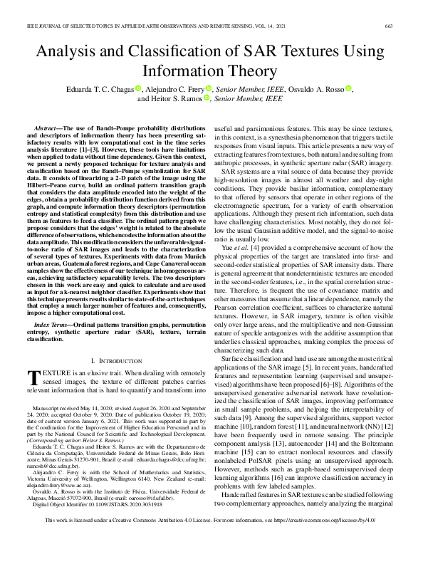 Pdf Analysis And Classification Of Sar Textures Using Information Theory