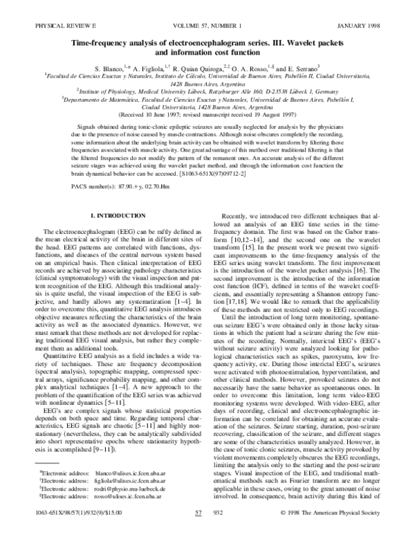 (PDF) Time-frequency analysis of electroencephalogram series. III. Wavelet packets and ...