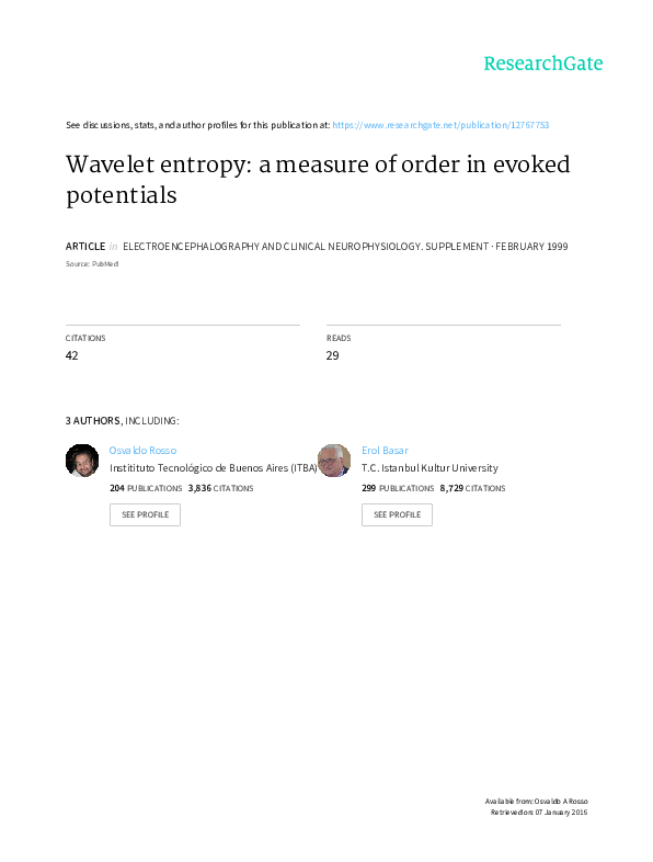 Pdf Wavelet Entropy A Measure Of Order In Evoked Potentials