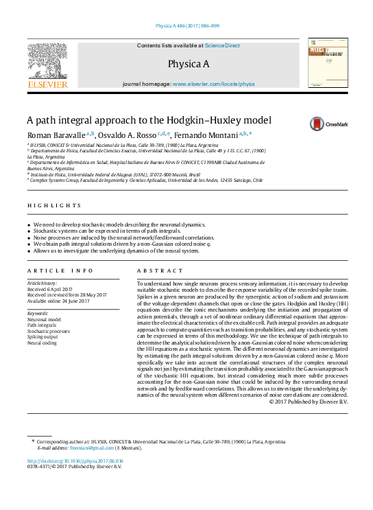 (PDF) Path Integral Solutions for Hodgkin–Huxley Dynamics