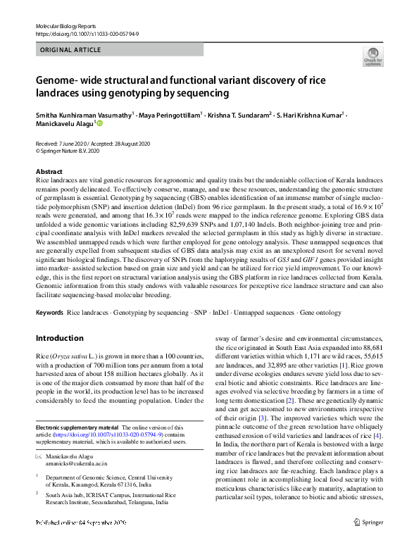 (PDF) Genome- wide structural and functional variant discovery of rice ...