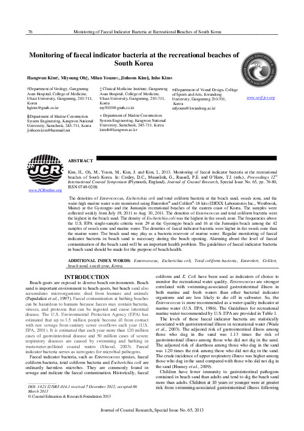 (PDF) Monitoring of faecal indicator bacteria at the recreational ...