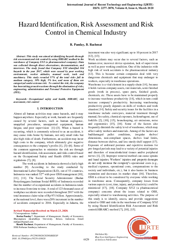 (PDF) Hazard Identification, Risk Assessment and Risk Control in ...