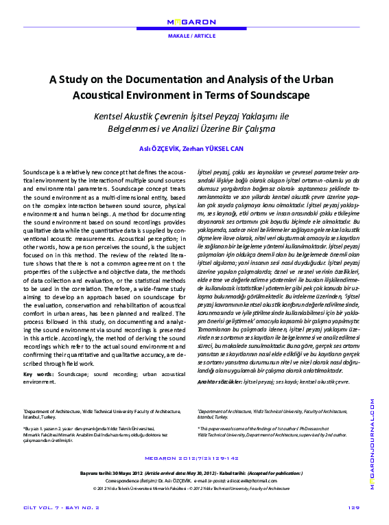 (PDF) A Study on the Documentation and Analysis of the Urban Acoustical ...
