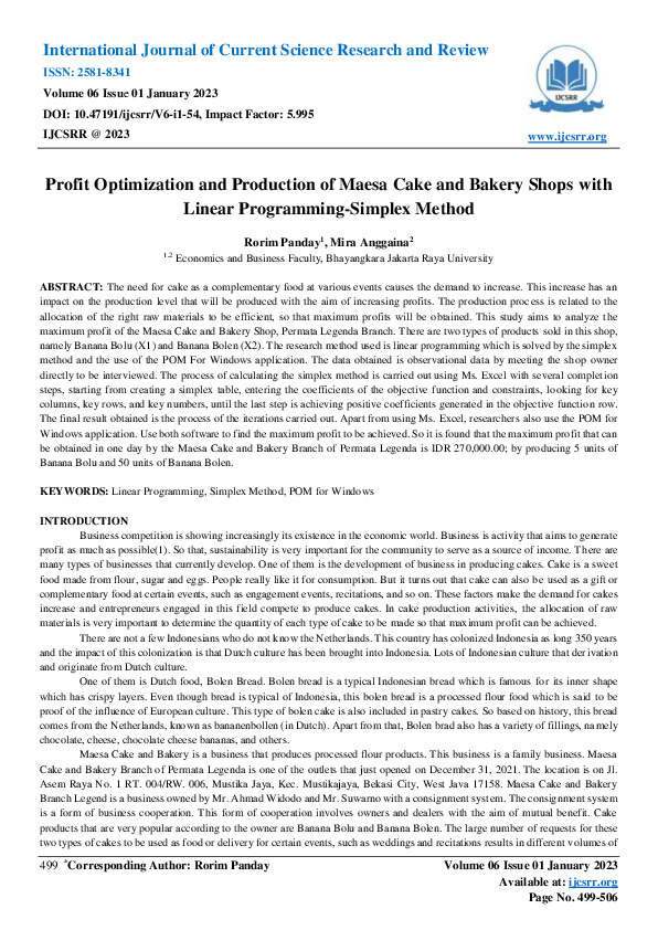 (PDF) Profit Optimization and Production of Maesa Cake and Bakery Shops with Linear Programming ...
