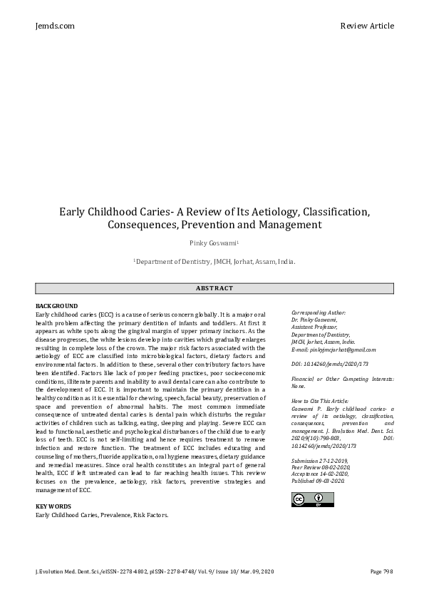 (PDF) Early Childhood Caries- A Review of Its Aetiology, Classification ...