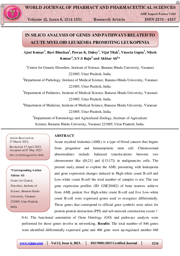 (PDF) IN SILICO ANALYSIS OF GENES AND PATHWAYS RELATED TO ACUTE MYELOID ...