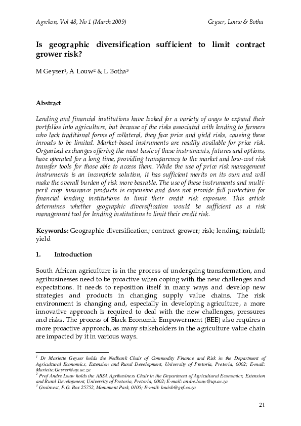 (PDF) Is geographic diversification sufficient to limit contract grower ...