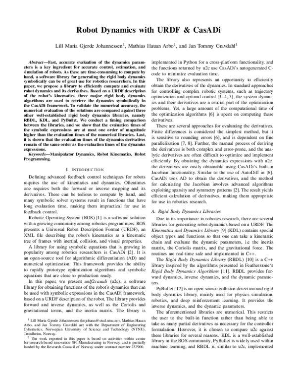 (PDF) Robot Dynamics with URDF & CasADi