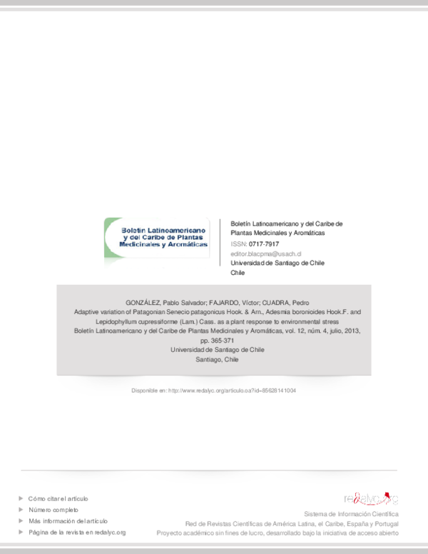 (PDF) Adaptive variation of Patagonian Senecio patagonicus Hook. & Arn ...